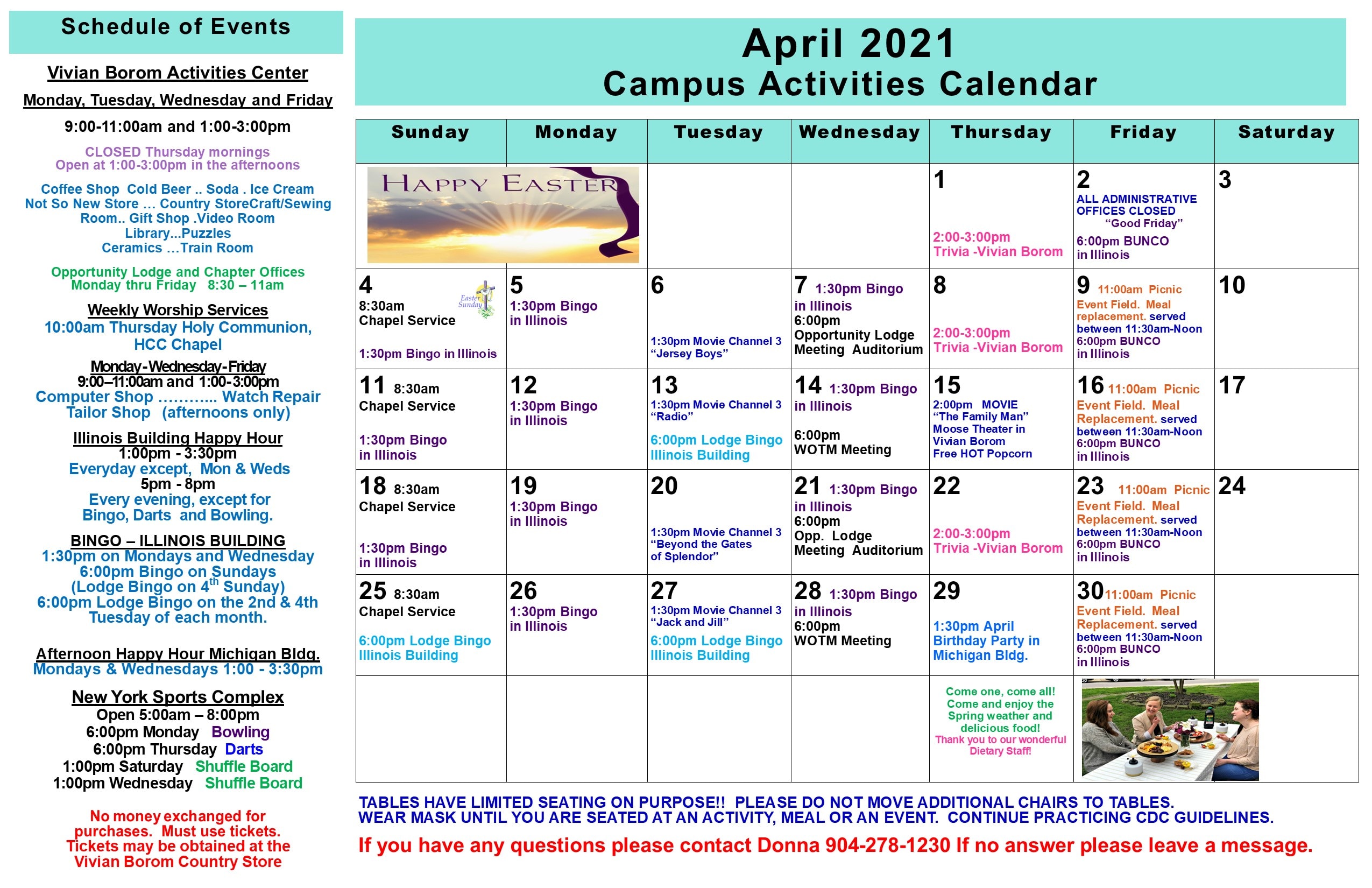 Activities Calendar - Moosehaven